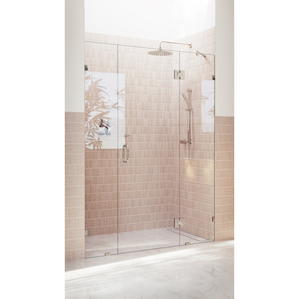 Glass Warehouse Stellar 64.25 in. W x 78 in. H Fully Frameless 3 Panel Inline Glass Hinged ...